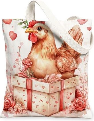 Generic Sac fourre-tout en toile avec motif poules pour faire du shopping 33 x 38,1 cm, cadeau amusant pour la Saint-Valentin, sac d&eacute;picerie r&eacute;utilisable pour