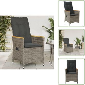 vidaXL Gartensessel Verstellbar mit Kissen Grau Poly Rattan - Gartenstuhl - Relaxsessel - Loungesessel - Outdoor M&ouml;bel - Gartenlounge