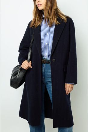 Gerard Darel Manteau droit &agrave; fines rayures - LASSIA - Marine