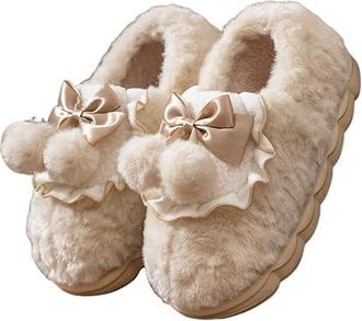 Generic Chaussons Femme &Agrave; Ruban &Agrave; Talon Ferm&eacute; Confortables Chaussons Maison Flous Plush dhiver Semelle EVA Absorbante De Chocs & Anti-D&eacute;rapante pour Int&eacute;rieur