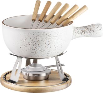 M&auml;ser Serie Pintar,K&auml;sefondue f&uuml;r 6 Personen, K&auml;sefondue Set im Vintage-Stil, Steinzeug, braun