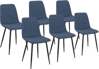IDMarket 6er-Set MIRA Esszimmerst&uuml;hle aus blauem Stoff