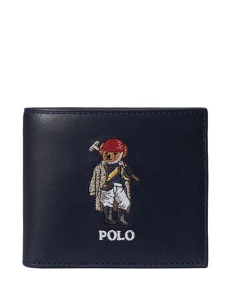 Polo Ralph Lauren portefeuille pliant en cuir &agrave; broderies - Bleu