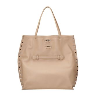 Zanellato Femme, Sacs, Beige, Taille: ONE Size Sac à bandoulière en cuir beige avec fermoir à torsion