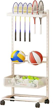 Generic 3-stufiges Tennisschl&auml;ger-Aufbewahrungsregal, Badmintonschl&auml;ger-/Basketball-/Fu&szlig;ball-Pr&auml;sentationsregal, Rollender Sportger&auml;tewagen, 50 Kg Tragf&auml;higke