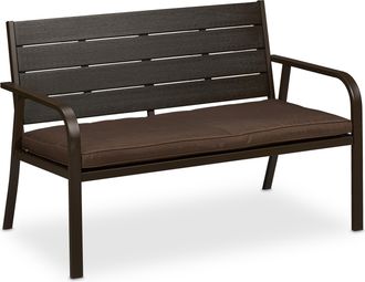 Relaxdays Gartenbank incl Sitzauflage, Holzoptik, HBT: 78 x 118 x 66 cm, 2-Sitzer, stabile Balkonbank, Sitzbank, braun