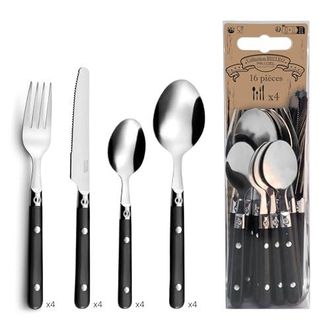 Amefa PRADEL ESSENTIEL - Tube triangle avec 16 couverts de table pour 4 personnes - Saxo - Acier inoxydable 18/0, Finition Standard - Noir