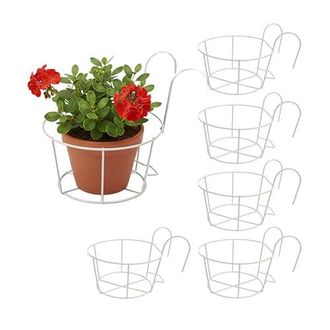 Relaxdays H&auml;ngeblument&ouml;pfe, 6er Set, HBT: 21 x 20 x 26 cm, rostbest&auml;ndig, Balkon & Terrasse, H&auml;ngetopf, Eisen, wei&szlig;