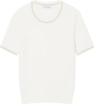 Lacoste Femme, Pulls, Blanc, Taille: 38 FR Pull en Tricot &agrave; Manches Courtes et Col Rond