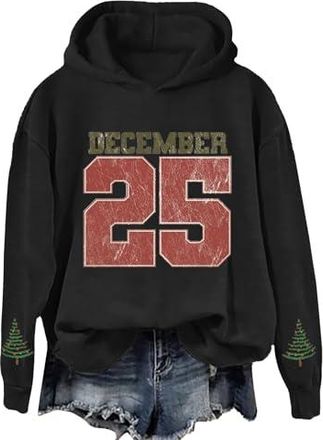 Generic Sweat à capuche de Noël 2025 pour femme avec motif graphique de Noël 25 décembre - Sweat-shirt décontracté pour fête dentraînement - Cadeaux de Noël, 
