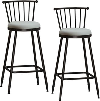 Generic 2er-Set Barhocker In Thekenhöhe, 74,9 cm, Mit Rückenlehne Und Fußstütze, Küchenstühle Im Landhausstil, PU-Leder(Grey)
