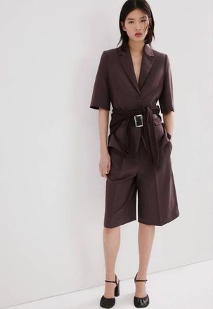 Mango Bermuda droit en lin violet - Femme - 32 - MANGO