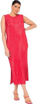 Ulla Popken 839078 Robe midi plissée, col Rond, sans Manches, Grandes Tailles, pour Femme, Rouge Fluo, 48-50