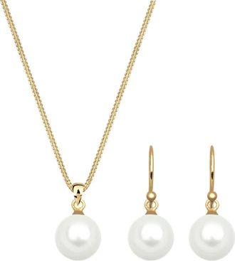 Elli Parure élégante avec boucles doreilles et collier en argent sterling 925 à perle de coquillage - Doré