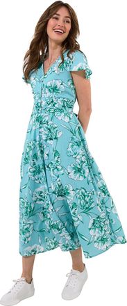 Joe Browns Modisches Damenkleid mit Knopfleiste, kurzärmelig, Blumenmuster, Blau, Größe 44, blau, 42