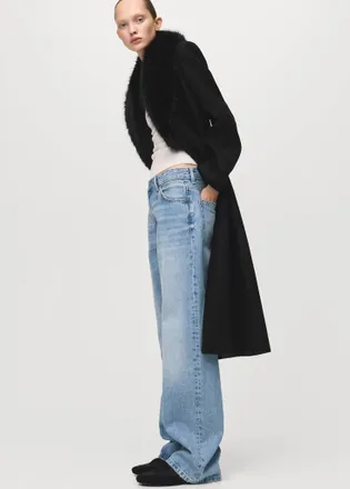 Mango Manteau laine Manteco col fausse fourrure noir - Femme - XXL - MANGO