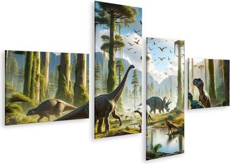Islandburner Bild auf Leinwand Farbenpr&auml;chtige Dinosaurier in Einer &uuml;ppigen pr&auml;historischen Landschaft Bilder Wandbilder Poster