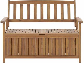 Beliani Gartenbank Hellbraun Akazienholz 120 cm mit Armlehnen Stauraum Modern Rustikal Garten Terrasse Wintergarten Ausstattung Sitzmöbel Outdoor