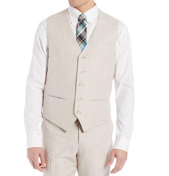 Perry Ellis Herren Anzug Weste XS-5x Hoch Business-Anzugweste, Fischgr&auml;te aus nat&uuml;rlichem Leinen, XXX-Large Gro&szlig;