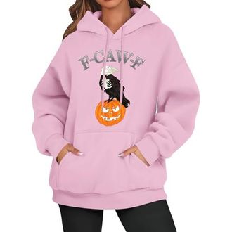 Generic Sweat &agrave; capuche dHalloween pour femme | Crow Pumpkin - Pull &agrave; capuche &agrave; manches longues pour lautomne et lhiver | pour les voyages, rose clair, 3XL