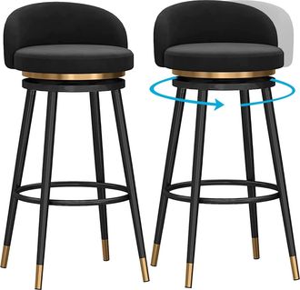 Generic Set Aus 2 Drehbaren Thekenhockern Mit Samtpolsterung Und R&uuml;ckenlehne - Blau, 65 cm Sitzh&ouml;he(2 Pcs Black-Black Leg)
