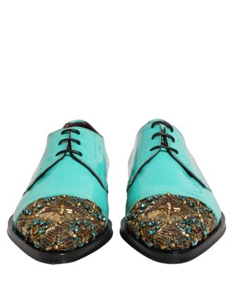 Dolce & Gabbana Mens Aqua Blue Embellished Derby Dress Formal Shoes Leather