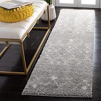 Safavieh Tapis Shag Pour Salon, Salle à manger, Chambre à coucher - Berber Shag Collection, Tapis à poil court, Gris clair et crème, 69 X 244 cm