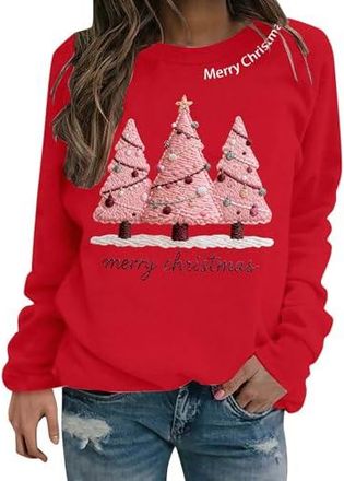 Generic HUIFUAO Sweat à manches longues « Just A Girl Who Loves Christmas » pour femme - Motif sapin de Noël amusant - Grande taille - Tenue de Noël à manches