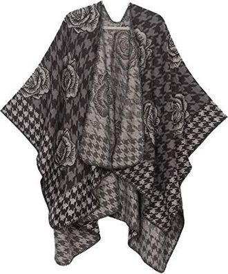 Sakkas 1928 - Lupe Womens R&eacute;versible Poncho Wrap Cape Ch&acirc;le Manteau Cardigan Motif - Heather Black - OS