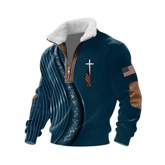 Generic DENGJIAMY Sweat-shirt chrétien pour homme Jésus Foi Croix Sweatshirts Drapeau Américain Graphique Chemise Manches Longues Col Polaire Classique Pull H