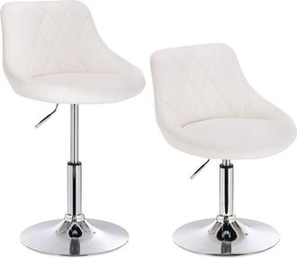 Woltu Woltu - Lot de 2 tabourets de bar en similicuir tabourets de rotatif pieds en m&eacute;tal, hauteur r&eacute;glable, Blanc