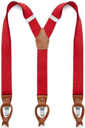 Trendhim Bretelles pour homme - Bretelles - Distributeur en Y r&eacute;glable avec cuir et clips pour un ajustement parfait, rouge, taille unique