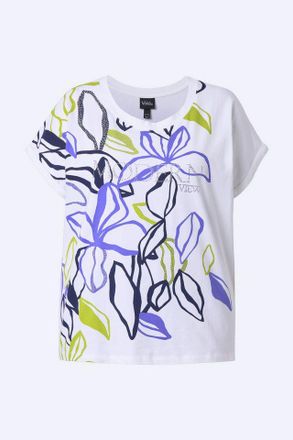 Ulla Popken T-Shirt T-Shirt Bl&auml;tter Oversized Rundhals Halbarm