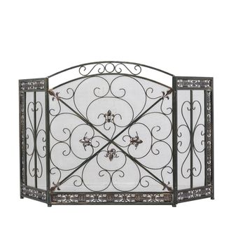 Deco 79 Metall-Kaminschutz, faltbar, 3-teilig, mit Fleur-de-Lis- und Scrollwork-Motiven, 132 x 2,5 x 78,7 cm, Schwarz