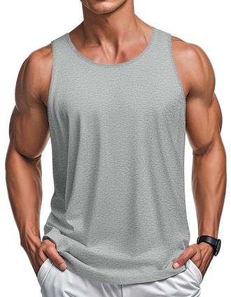 Magcomsen Muskel Shirt Herren Baumwolle Tank Top Atmungsaktiv Achselshirts Leicht &Auml;rmellose T-Shirt f&uuml;r Gym, Hellgrau, 2XL