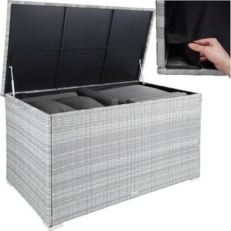 TecTake TecTake Coffre de jardin Exterieur, Coffre &agrave; Coussins 750 L en Aluminium Polyrotin 145 x 82,5 x 79,5 cm, Couvercle Rabattable, Poign&eacute;es pour Rangement