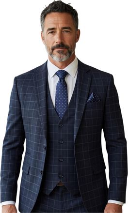 TruClothing Herren Navy Karierter 3-teiliger ma&szlig;geschneiderter formeller Arbeitsanzug - IM3