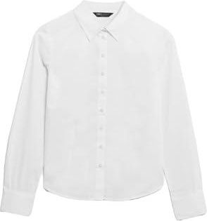 Marks and Spencer Chemise Coupe ajust&eacute;e en Coton avec Encolure Blanc Femmes UK 18 (EU 46)