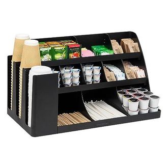 Mind Reader 14-Compartment, 3-Tier Coffee Cup and Snack Countertop Organizer, 24 L x 11.5 W x 12.5 H, Plastic, Black