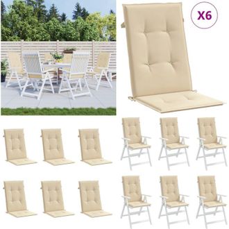 vidaXL Coussins de chaise de jardin dossier haut lot de 6 beige tissu - Coussin De Chaise - Coussin Exterieur - Coussin Jardin - Coussin Confortable