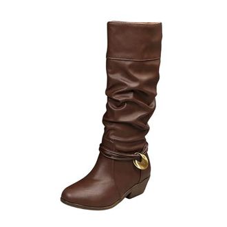 Generic Bottes &agrave; talon &eacute;pais pour femme - Larges et d&eacute;contract&eacute;es - Style d&eacute;contract&eacute; - Couleur unie - Bout rond - Confortable - &Agrave; enfiler - Automne et hiver,