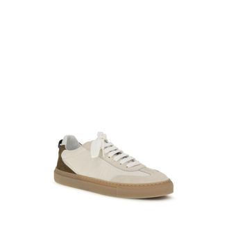 Brunello Cucinelli Womens Beige Calf Leather Bos Taurus Low Top Sneakers