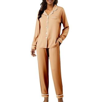Generic Ensembles De Pyjama Femme Manches Longues Col en V Boutonn&eacute; Grande Taille Imprim&eacute; &agrave; Pois Coton Pyjama Pantalon Automne Et Hiver Respirant Doux V&ecirc;Temen
