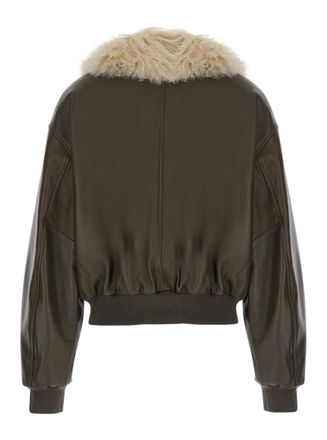 Mauro Grifoni Leather with Fur Collar Bomber Jacket - Green