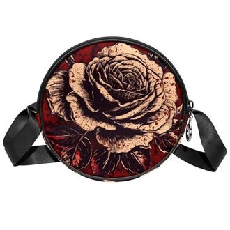 Generic Sac &agrave; bandouli&egrave;re Circle pour femme, petit sac &agrave; bandouli&egrave;re rouge et noir avec fermeture &eacute;clair, bretelles r&eacute;glables, sac &agrave; main rond d&eacute;contract&eacute; pou