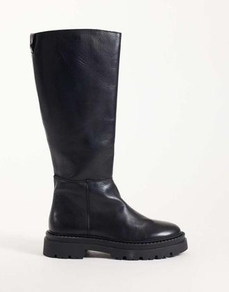 Steve Madden Kaja klobige kniehohe Stiefel aus schwarzem Leder