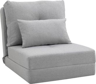 HOMCOM Chauffeuse dossier inclinable - fauteuil convertible - 2 coussins inclus - tissu lin gris clair