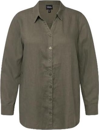 Ulla Popken Chemisier &agrave; Manches Longues en Lin pour Femme, Vert Loden, 56/58 FR