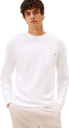 Tommy Hilfiger T-Shirt Manches Longues Homme Pocket Tee avec Col Ras-du-Cou, Blanc (Th Optic White), XXL