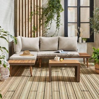 Sweeek Salon modulable. Sao Paulo. aluminium et acacia. 4 places 140 x 68 x 65cm Marron / Beige